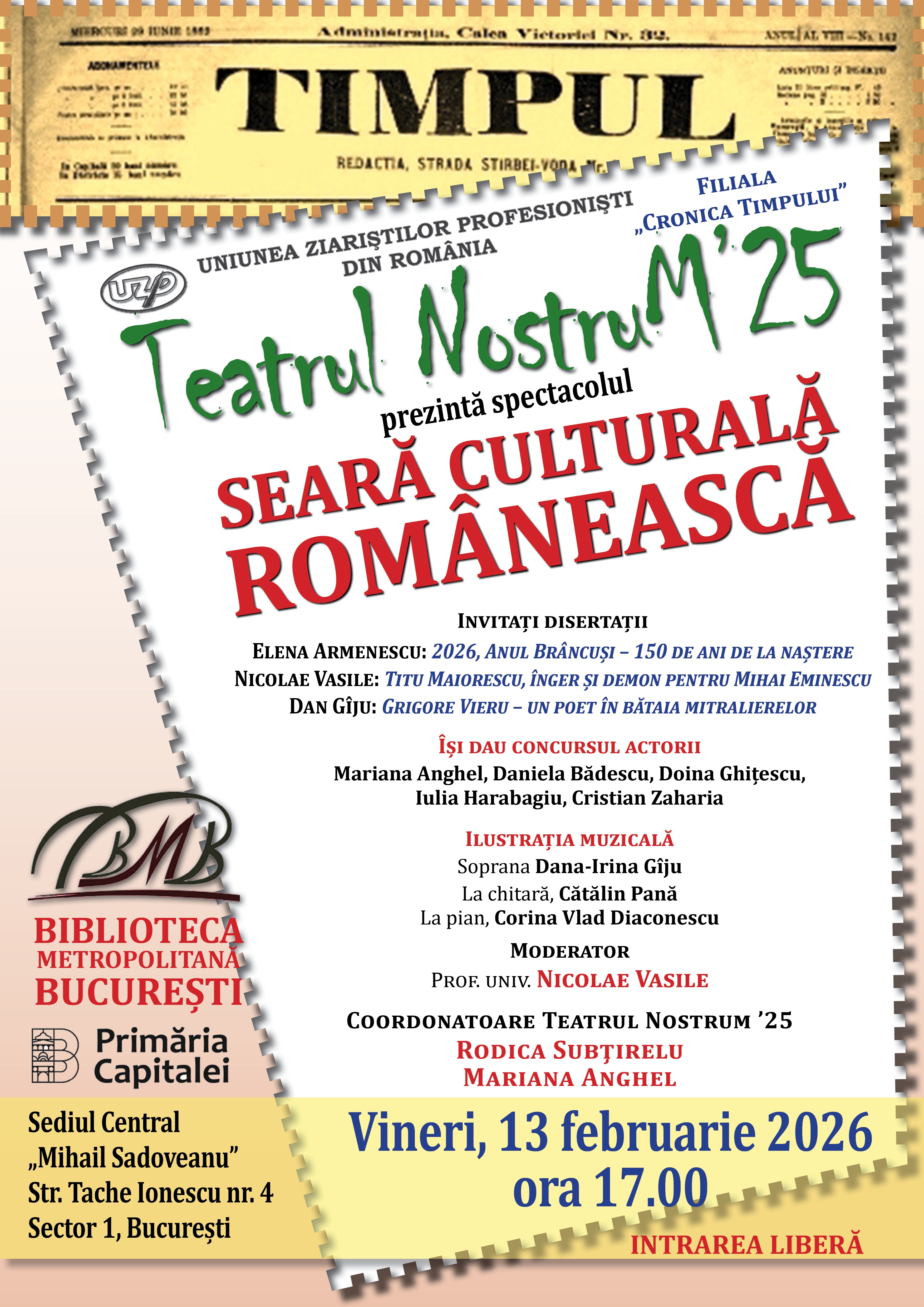 Seară culturală românească, 13 Februarie 2026 – Reviste de cultură